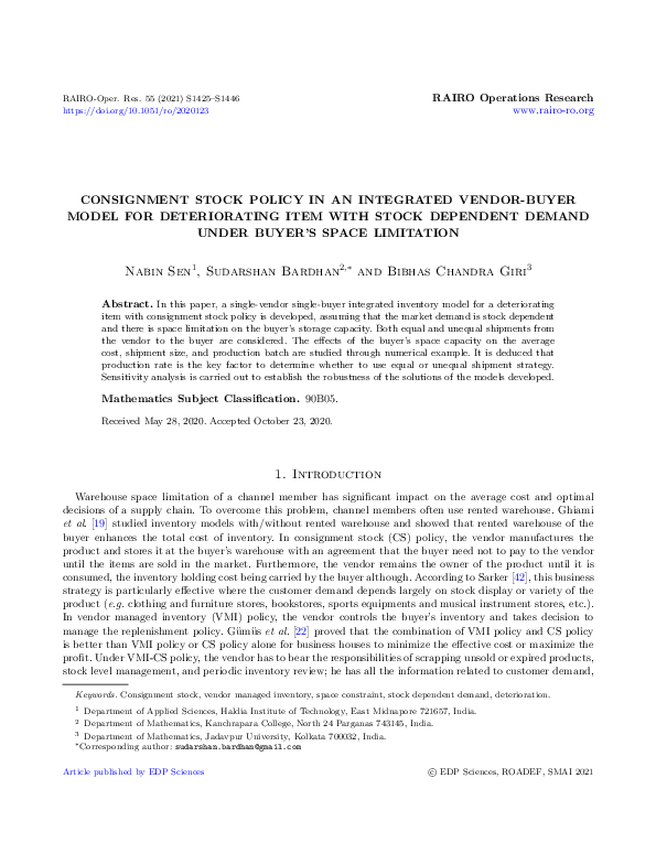 (PDF) Consignment stock policy in an integrated vendor-buyer model for ...