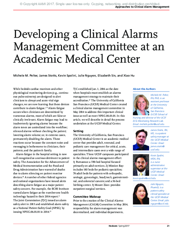 (PDF) Developing a Clinical Alarms Management Committee at an Academic ...