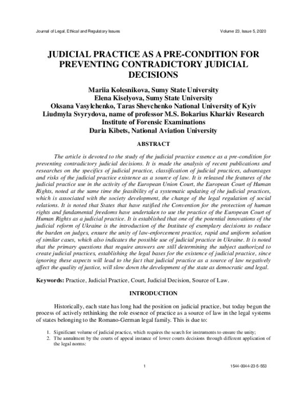 (PDF) Judicial Practice as a Pre-Condition for Preventing Contradictory ...