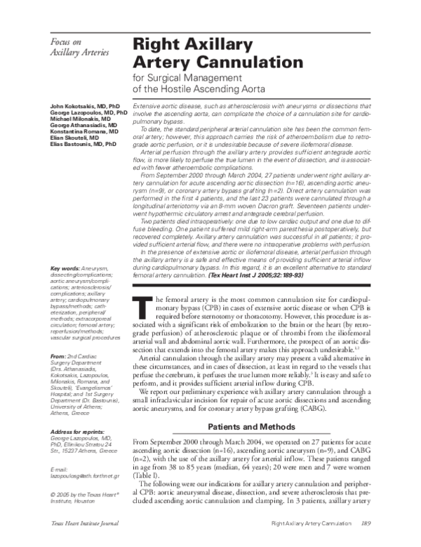 (PDF) Right axillary artery cannulation for surgical management of the ...