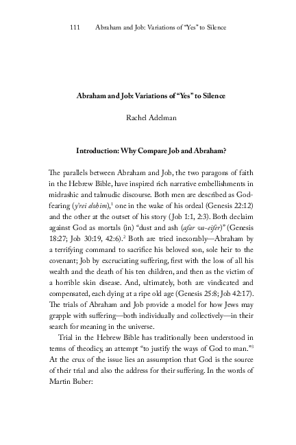 (PDF) Abraham and Job: Variations of 'Yes' to Silence: