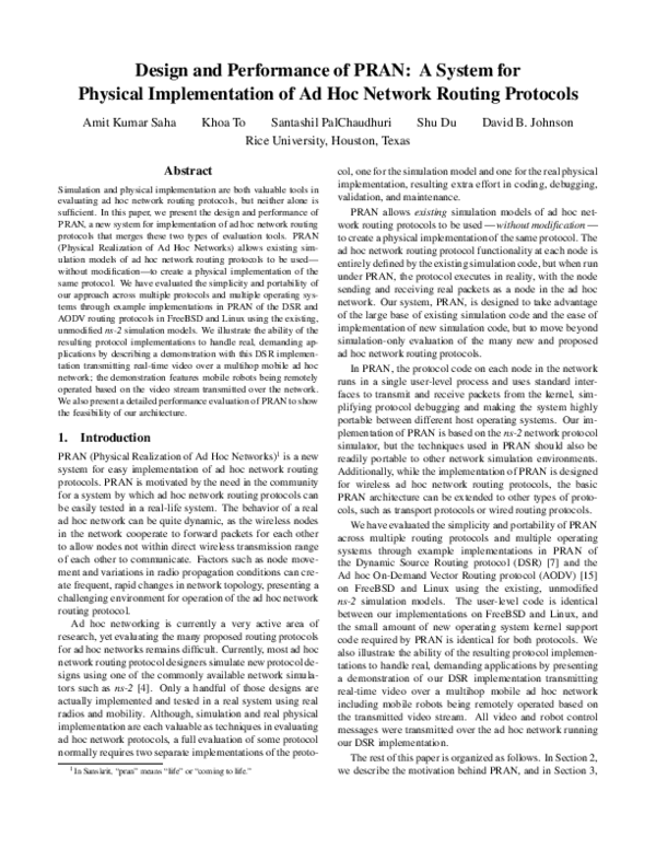 (PDF) Design and Performance of PRAN: A System for Physical ...