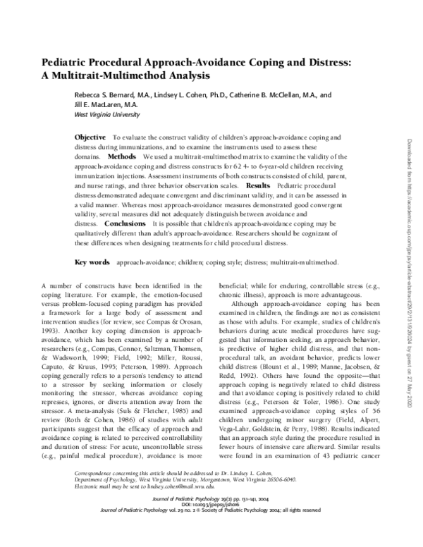 (PDF) Pediatric Procedural Approach-Avoidance Coping and Distress: A ...