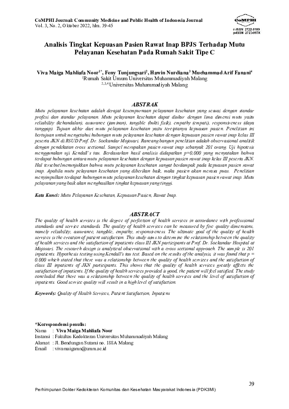(PDF) Analisis Tingkat Kepuasan Pasien Rawat Inap BPJS Terhadap Mutu Pelayanan Kesehatan Pada ...