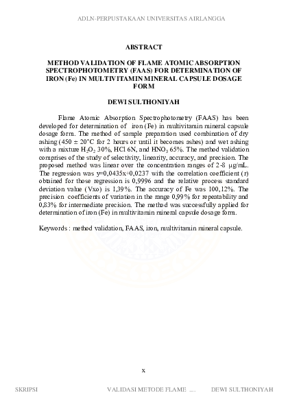 (PDF) Method validation of flame atomic absorption spectrophotometry (FAAS) for determination of ...