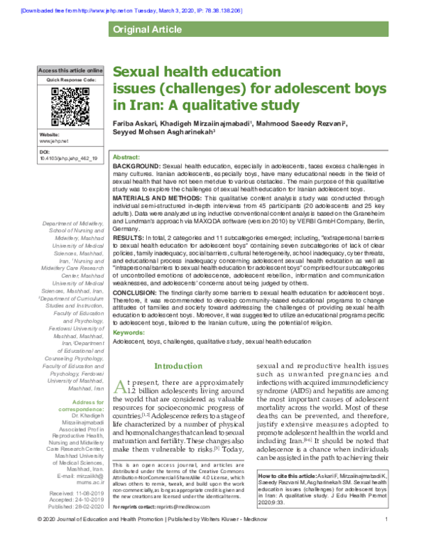 (PDF) Sexual health education issues (challenges) for adolescent boys ...
