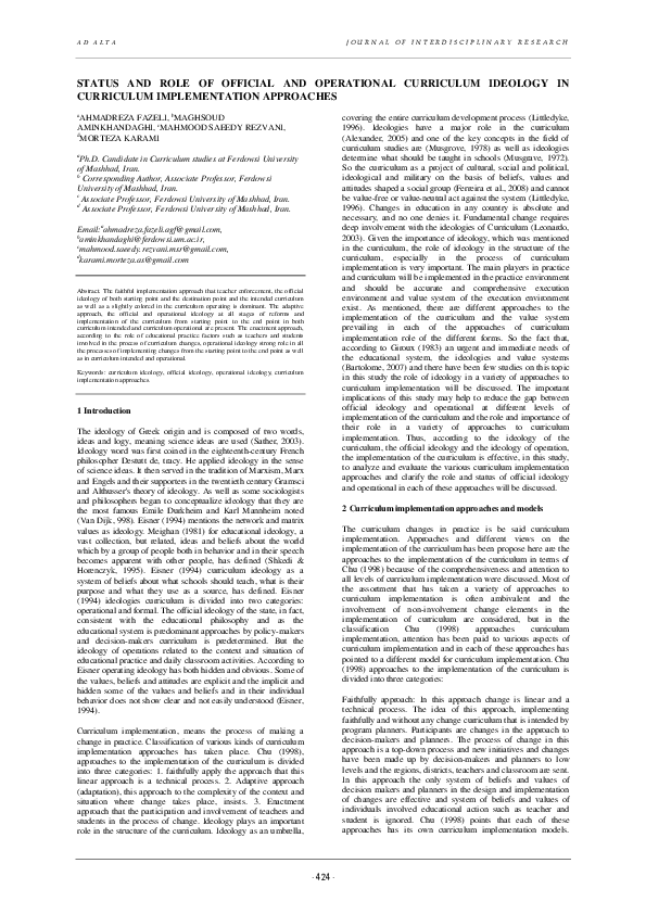 (PDF) Status and Role of Official and Operational Curriculum Ideology ...