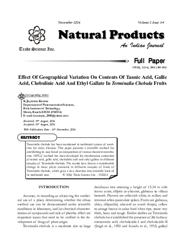 (PDF) Effect Of Geographical Variation On Contents Of Tannic Acid ...