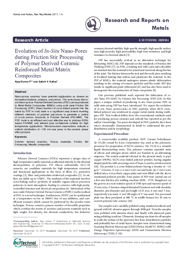 Pdf Evolution Of In Situ Nano Pores During Friction Stir Processing