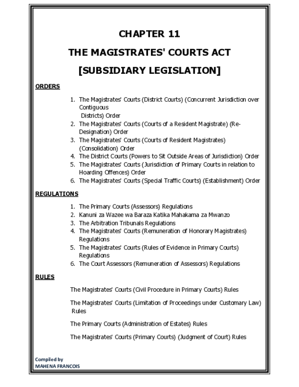 (PDF) Primary courts Subsidiary Legislations (Sheria za Mahakama ya ...