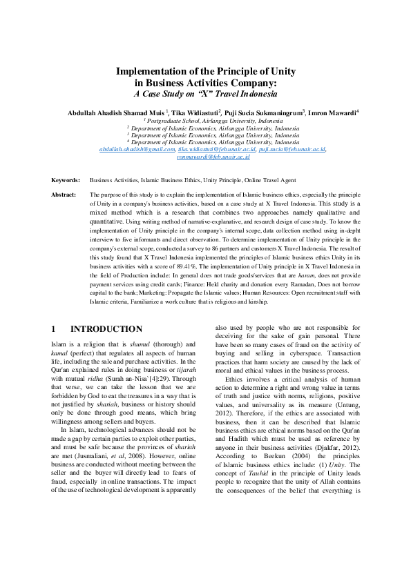 (PDF) Implementation of the Principle of Unity in Business Activities ...