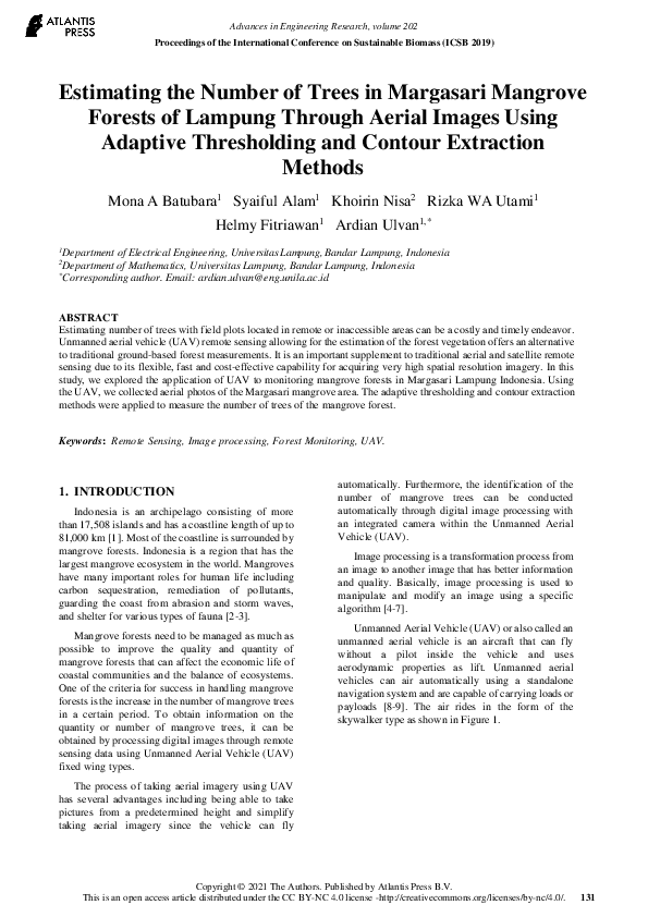 (PDF) Estimating the Number of Trees in Margasari Mangrove Forests of Lampung Through Aerial ...