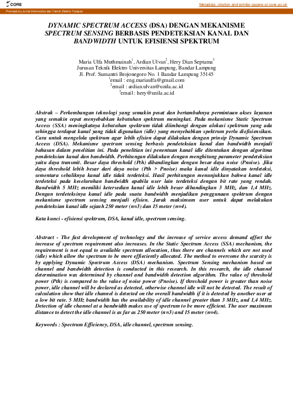 (PDF) Dynamic Spectrum Access (Dsa) Dengan Mekanisme Spectrum Sensing ...