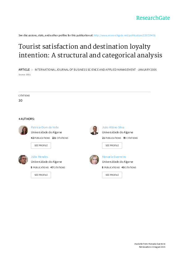 (PDF) Tourist Satisfaction and Destination Loyalty Intention: a ...