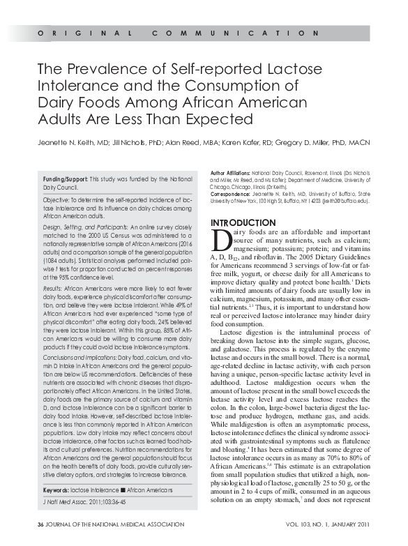 (PDF) The Prevalence of Self-reported Lactose Intolerance and the ...