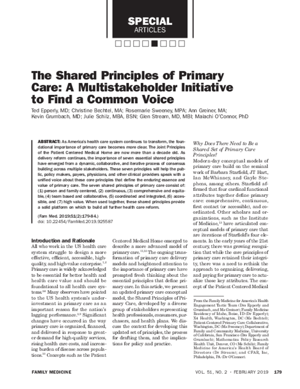 (PDF) The Shared Principles of Primary Care: A Multistakeholder ...