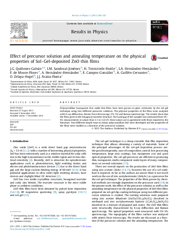 (PDF) Effect of precursor solution and annealing temperature on the physical properties of Sol ...