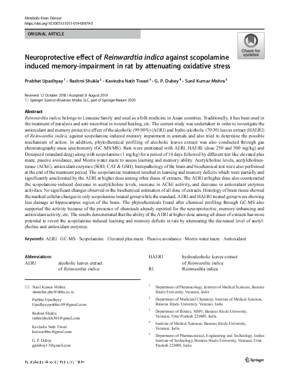 (PDF) Neuroprotective effect of Reinwardtia indica against scopolamine induced memory-impairment ...