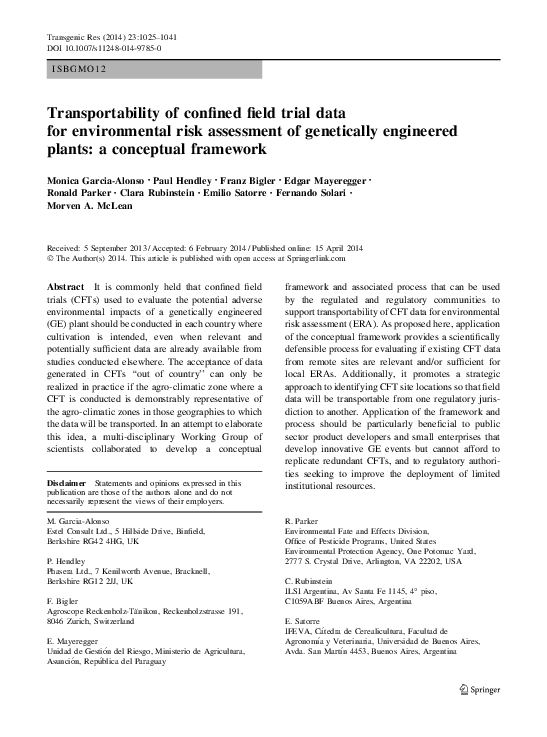 (PDF) Transportability of confined field trial data for environmental ...