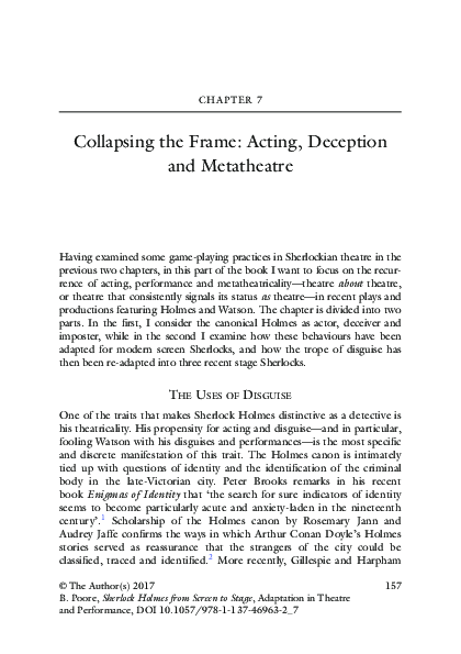 (PDF) Collapsing the Frame: Acting, Deception and Metatheatre