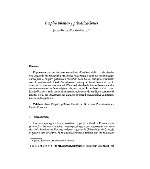 (PDF) Empleo público y privatizaciones (Estado del bienestar, Unión ...