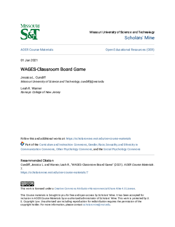 (PDF) WAGES-Classroom Board Game | Jessica Cundiff - Academia.edu