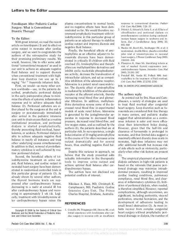 (PDF) Fenoldapam After Pediatric Cardiac Surgery: What is Conventional ...