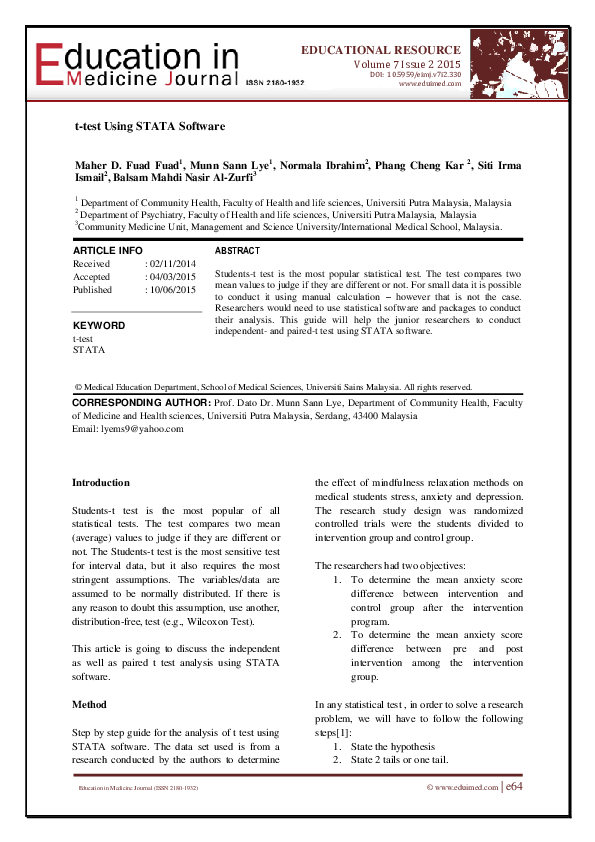 Pdf T Test Using Stata Software