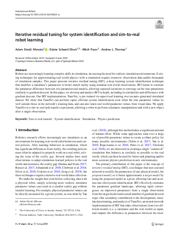 (PDF) Iterative residual tuning for system identification and sim-to-real robot learning