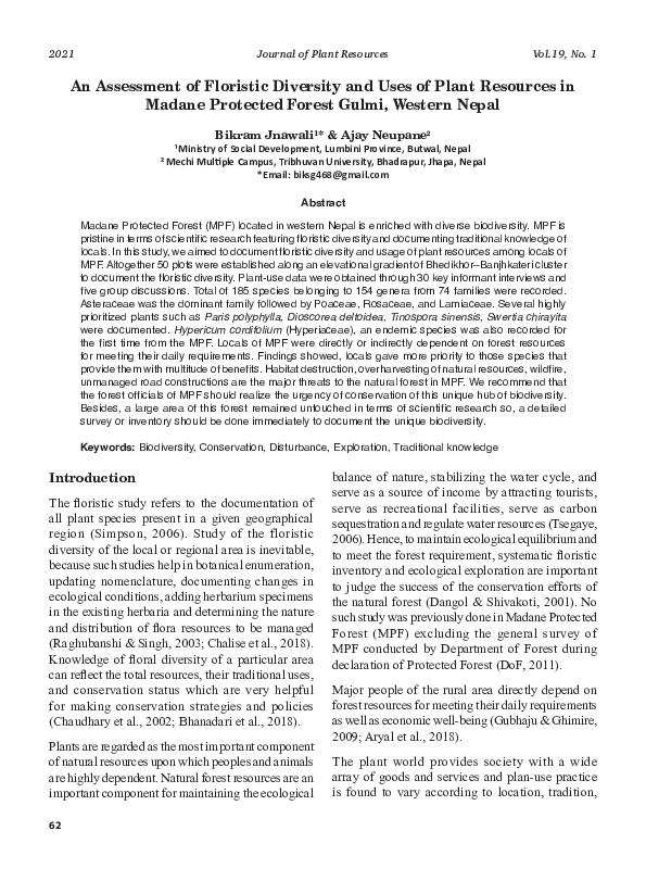 (PDF) An Assessment of Floristic Diversity and Uses of Plant Resources ...