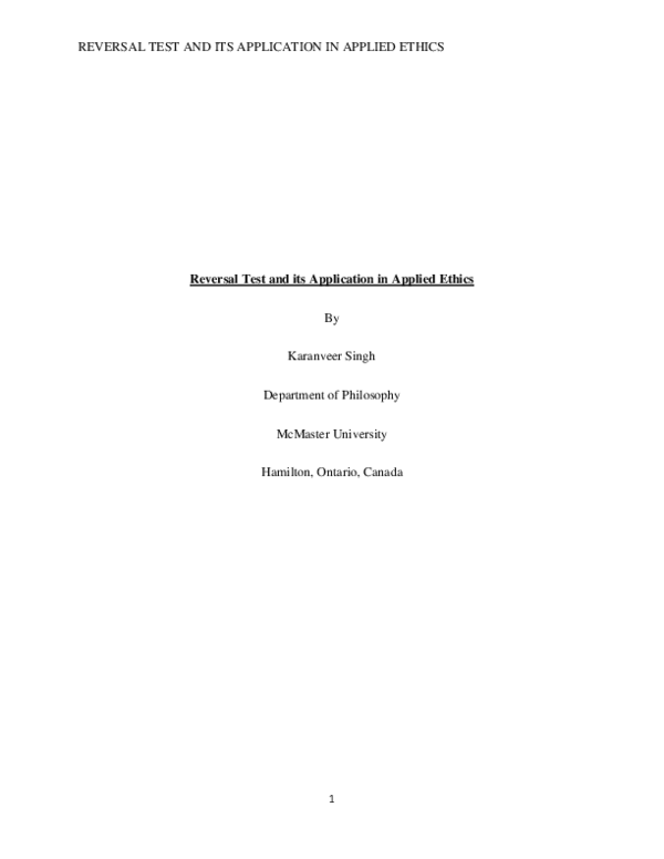 (PDF) Reversal Test and its Application in Applied Ethics