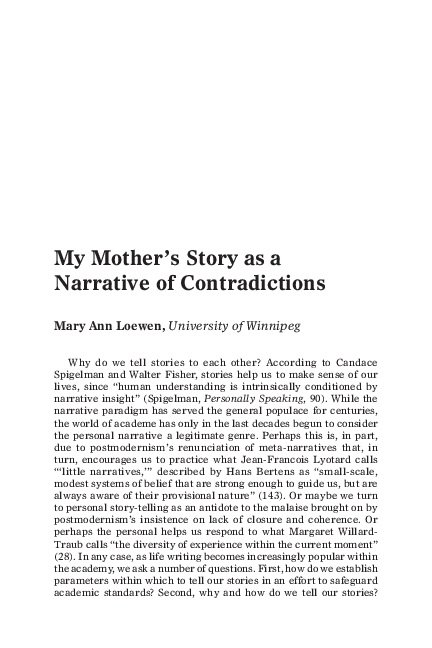 (PDF) My Mother’s Story as a Narrative of Contradictions | Mary Ann ...