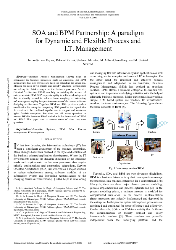 (PDF) Soa And Bpm Partnership: A Paradigm For Dynamic And Flexible Process And I.T. Management