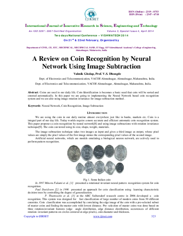 (PDF) A Review on Coin Recognition by NeuralNetwork Using Image Subtraction