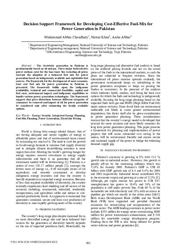 (PDF) Decision support framework for developing cost-effective fuel-mix for power generation in ...