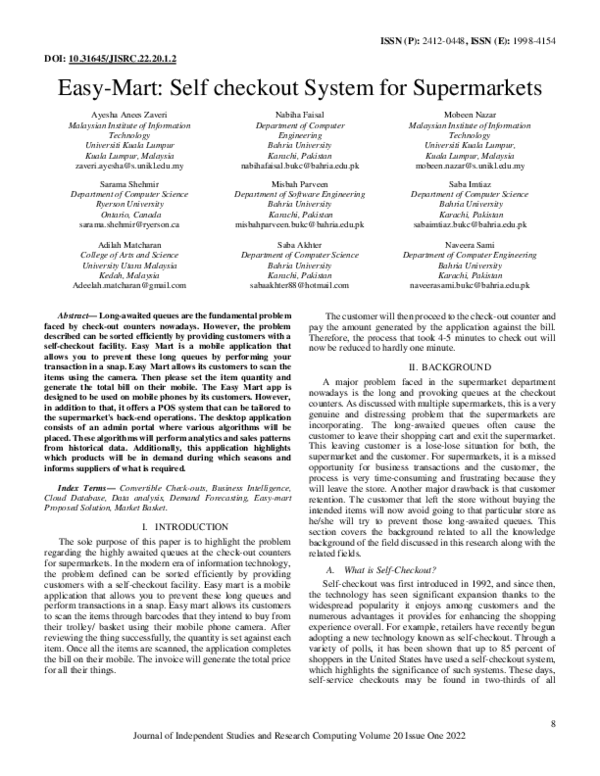 (PDF) Easy-Mart: Self checkout System for Supermarkets