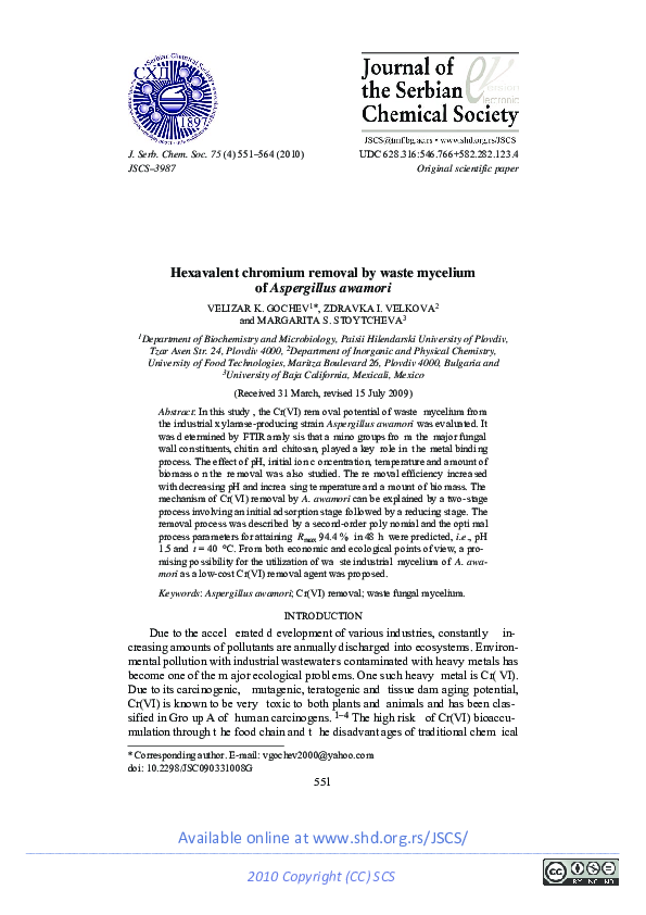 (PDF) Hexavalent chromium removal by waste mycelium of Aspergillus awamori