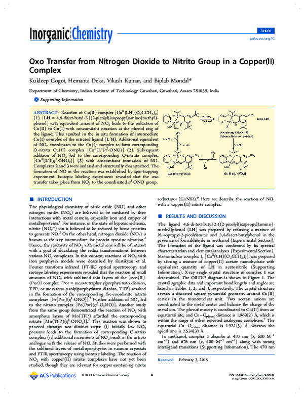 (PDF) Oxo Transfer from Nitrogen Dioxide to Nitrito Group in a Copper(II) Complex