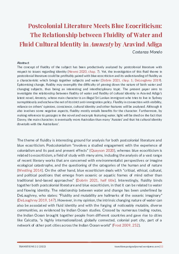 (PDF) Postcolonial Literature Meets Blue Ecocriticism: The Relationship ...