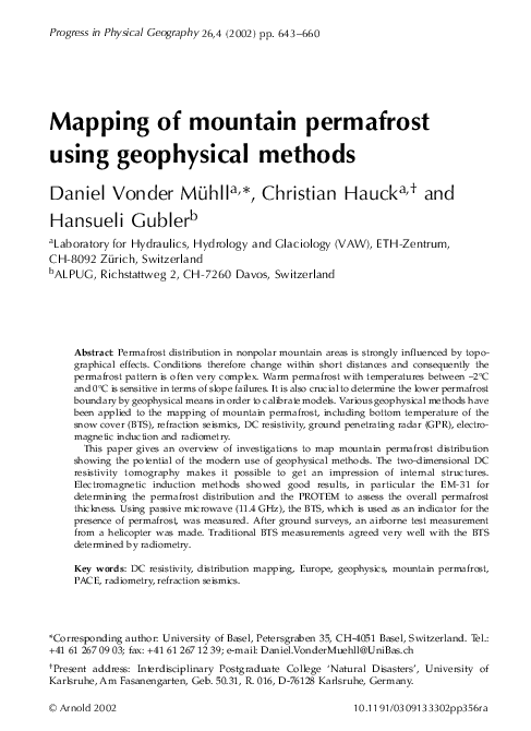 (PDF) Mapping of mountain permafrost using geophysical methods
