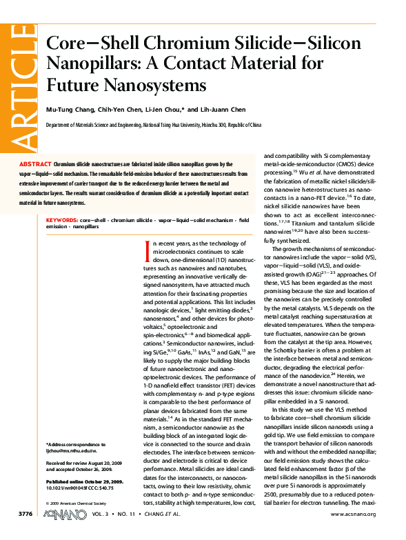 (PDF) Core−Shell Chromium Silicide−Silicon Nanopillars: A Contact Material for Future Nanosystems