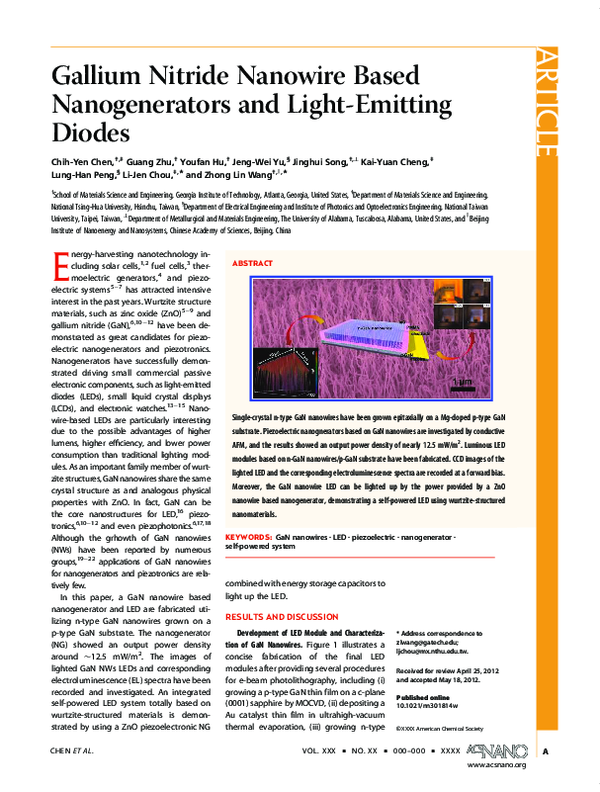 (PDF) Gallium Nitride Nanowire Based Nanogenerators and Light-Emitting ...