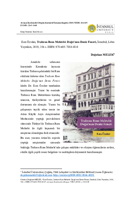 (PDF) Esra Özsüer, Trabzon Rum Mektebi: Doğu’nun Deniz Feneri, İstanbul ...
