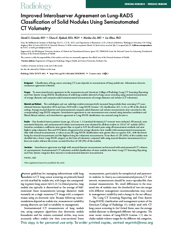 (PDF) Improved Interobserver Agreement on Lung-RADS Classification of Solid Nodules Using ...