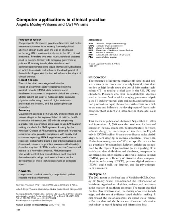 (PDF) Computer Applications in Clinical Practice