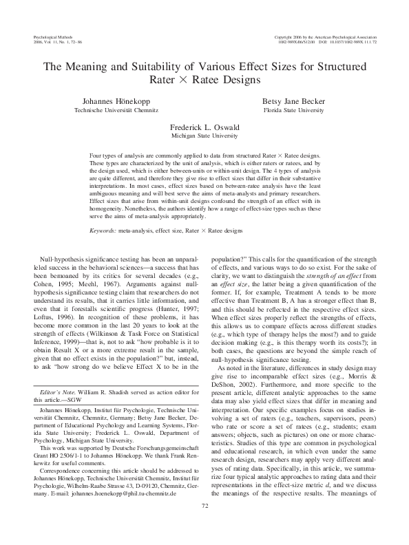 (PDF) The meaning and suitability of various effect sizes for ...