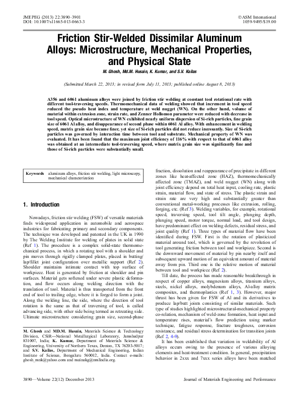 (PDF) Friction Stir-Welded Dissimilar Aluminum Alloys: Microstructure ...
