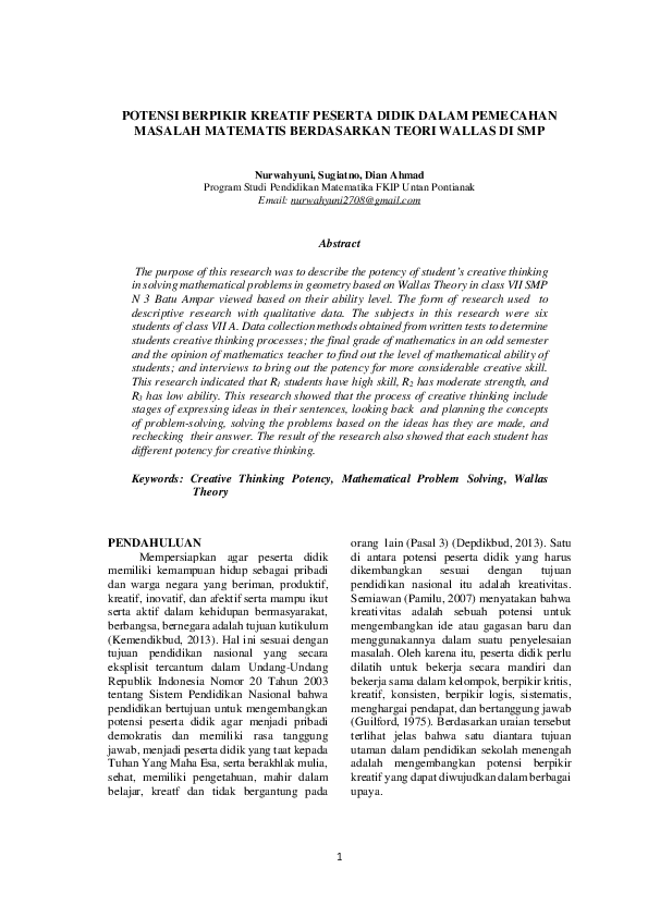 (PDF) Potensi Berpikir Kreatif Peserta Didik Dalam Pemecahan Masalah Matematis Berdasarkan Teori ...