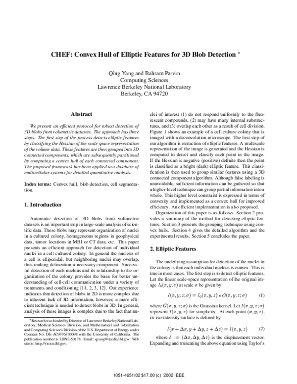 (PDF) CHEF: convex hull of elliptic features for 3D blob detection