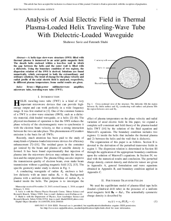 (PDF) Analysis of Axial Electric Field in Thermal Plasma-Loaded Helix ...